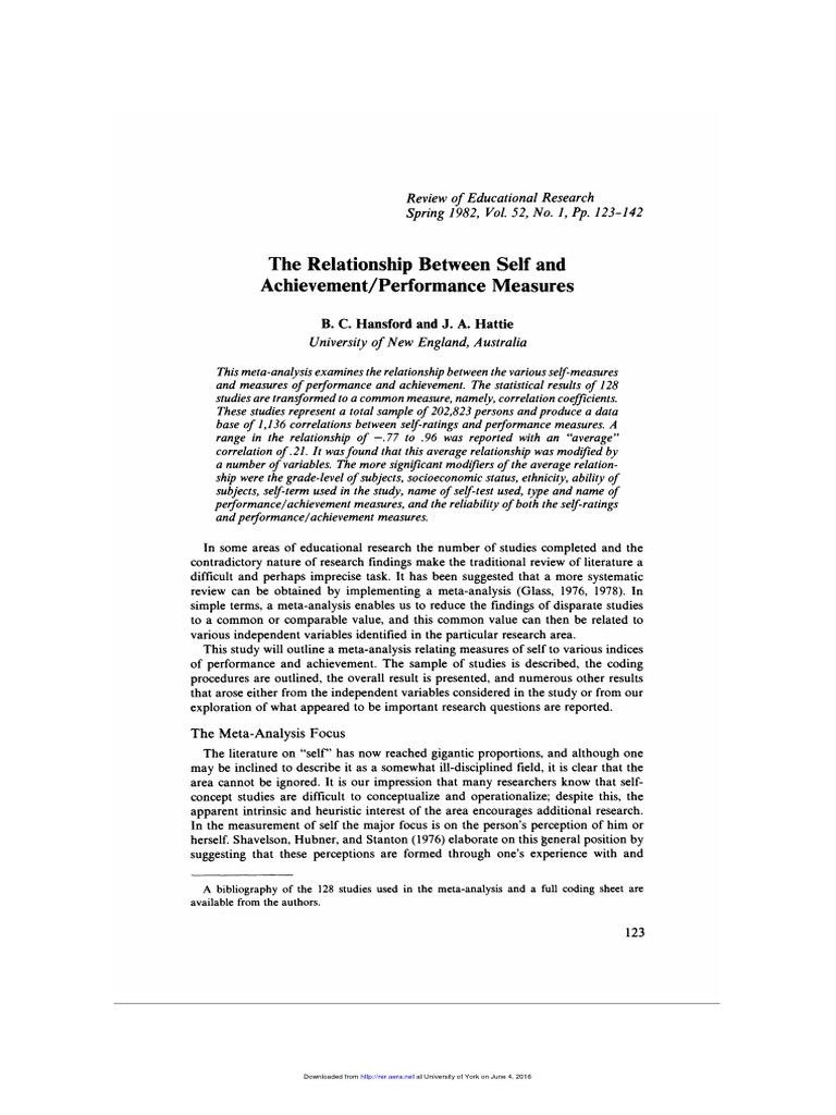 The Relationship Between Self And Achievement Performance Measures