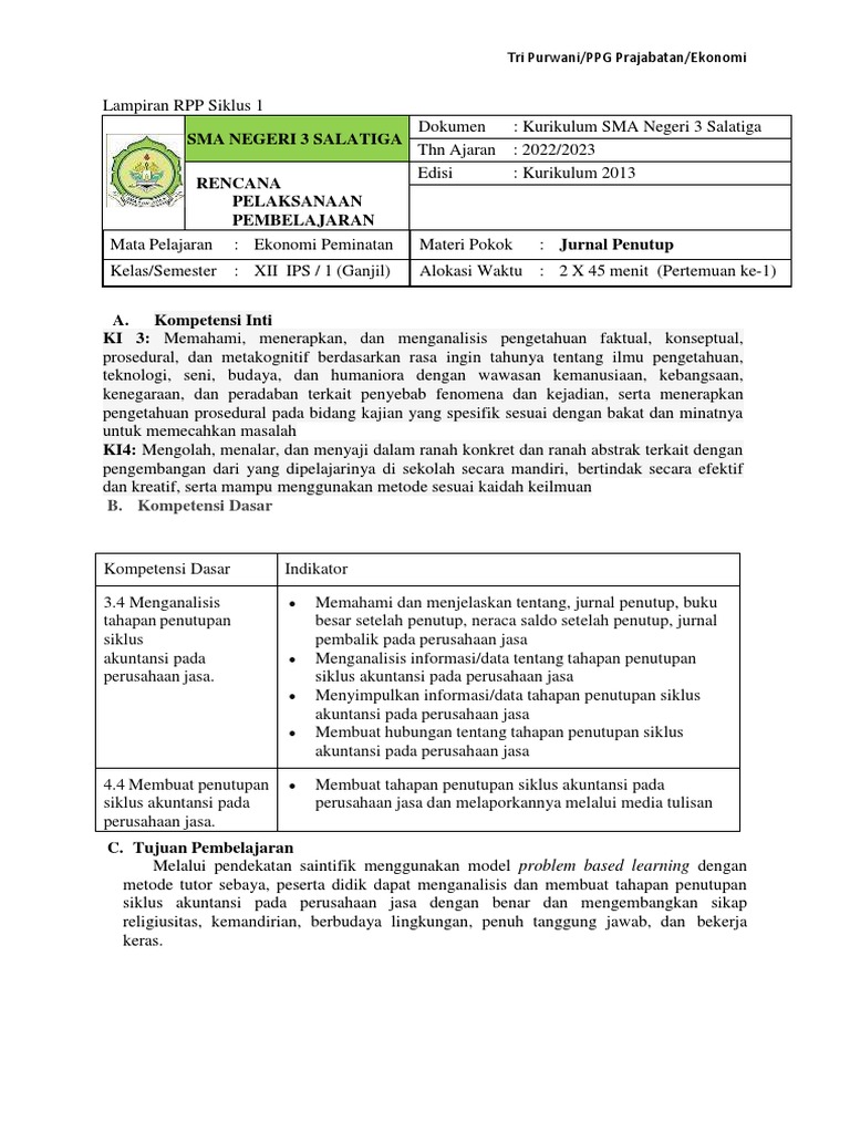lampiran RPP siklus 1 revisi | PDF