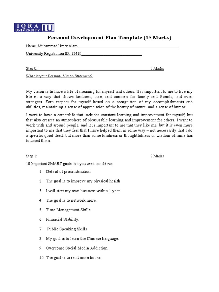 Personal Development Plan | PDF | Self-Management | Self Control