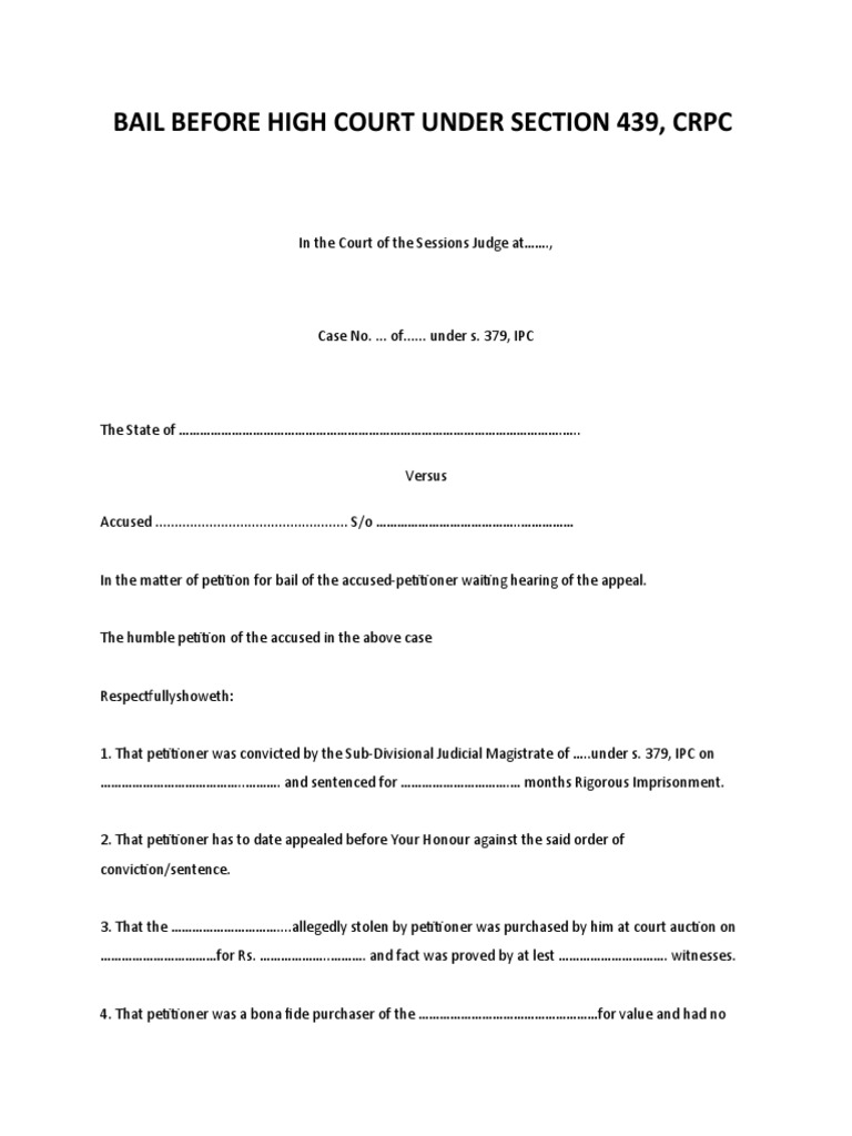 Bail Before High Court Under Section 439, CRPC | PDF | Bail | Public Sphere