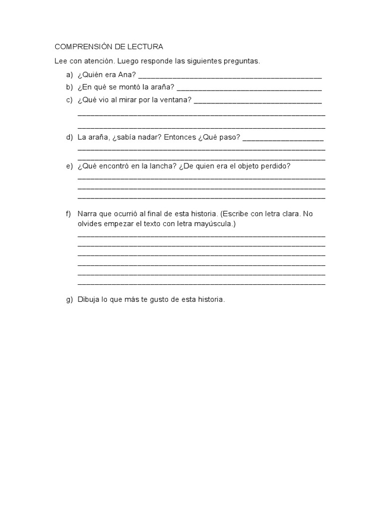 Comprension de Lectura La Araña Ana | PDF