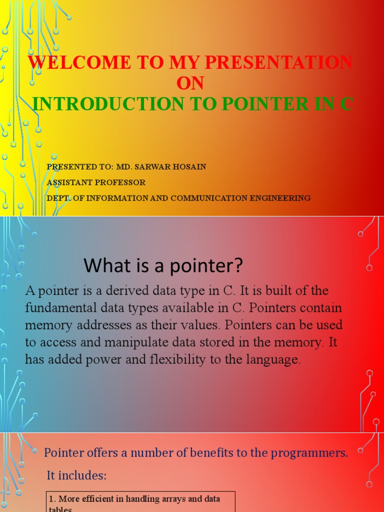 Presentation On Pointer | PDF | Pointer (Computer Programming) | Integer (Computer Science)