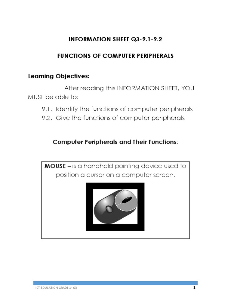 Grade 1 ICT1 Q3 LO9 Week 3 4 | PDF | Input/Output | Usb