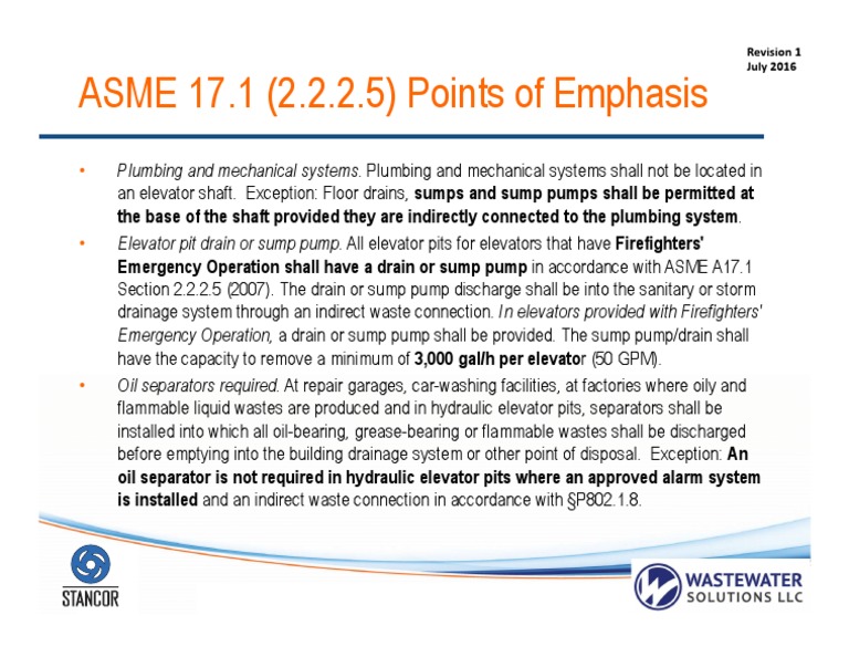 Asme - 17.1 Elevator Pit Pump | PDF