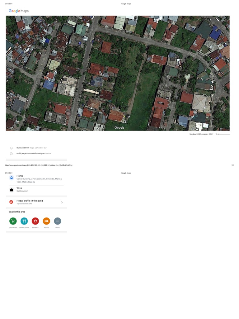 Google Maps: Bulusan St. Naga & Escolta St. Manila | PDF | Science ...