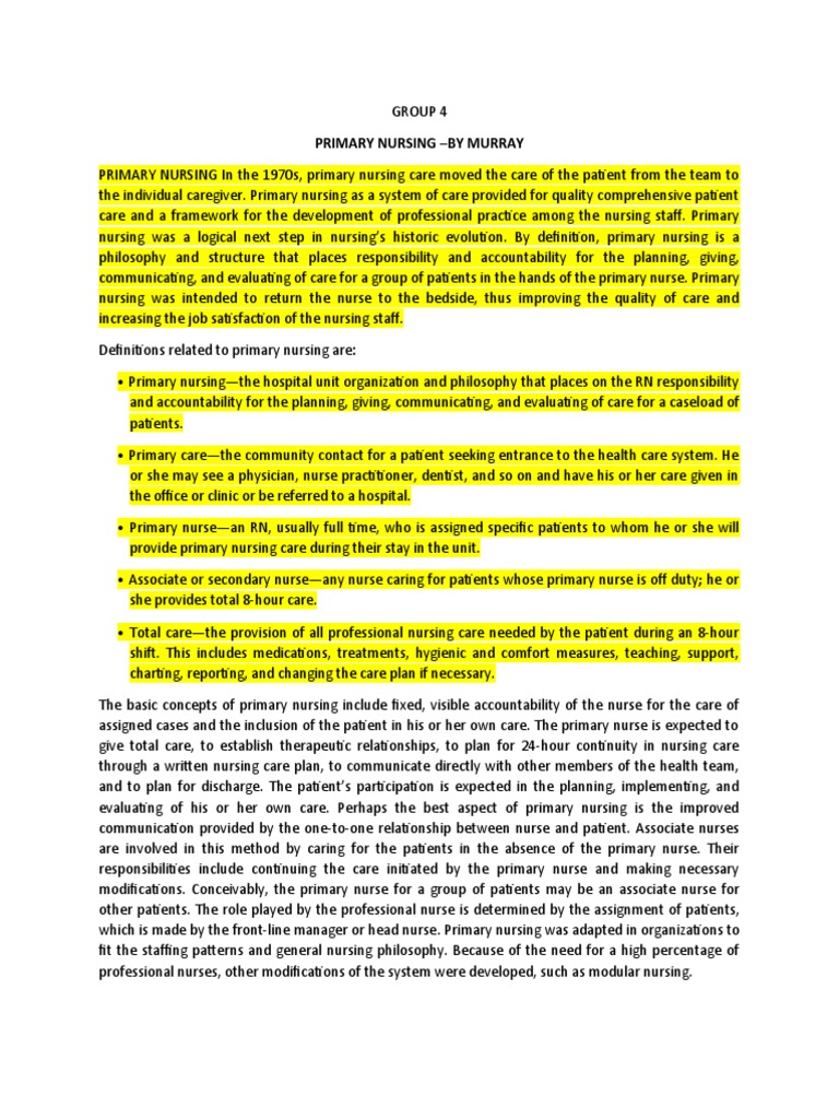 Understanding Primary Nursing Models | PDF | Nursing | Patient