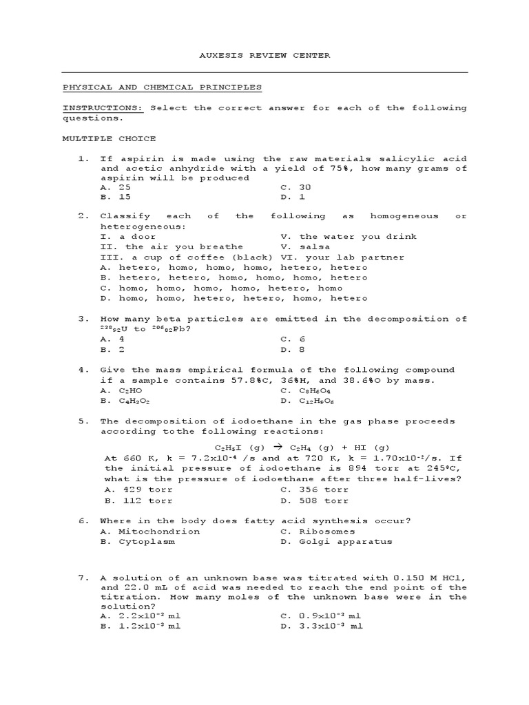 Chemical Principles Review Questions | PDF | Cofactor (Biochemistry ...