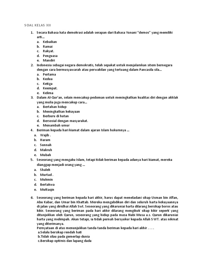 Soal Agama Kelas XII | PDF