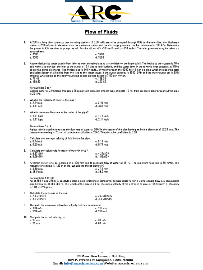 Exercise Flow of Fluids | PDF | Pump | Pressure