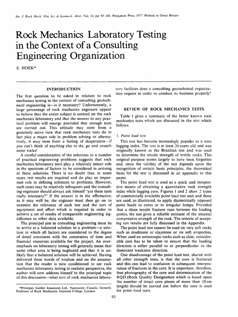 Rock Mechanics Testing in Consulting Engineering | PDF | Geotechnical Engineering