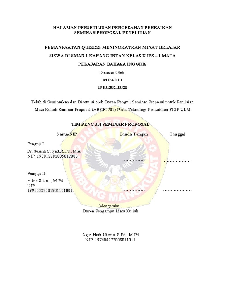 Halaman Pengesahan Perbaikan Sempro | PDF