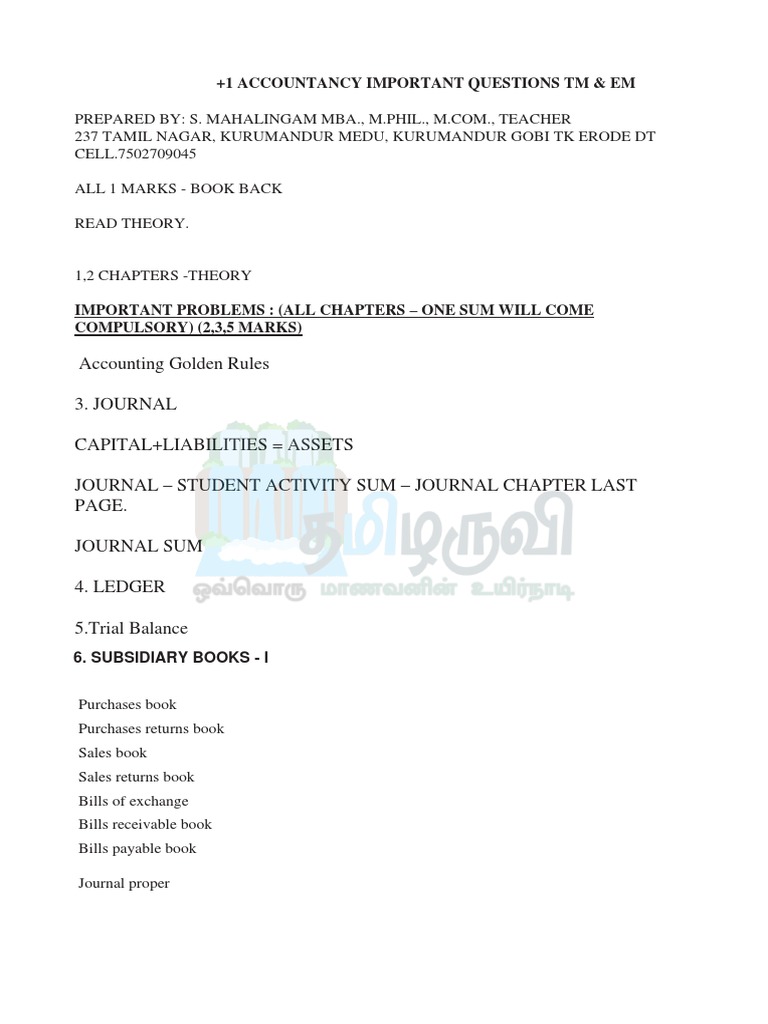 Class 11 Accountancy Key Concepts | PDF | Banks | Revenue