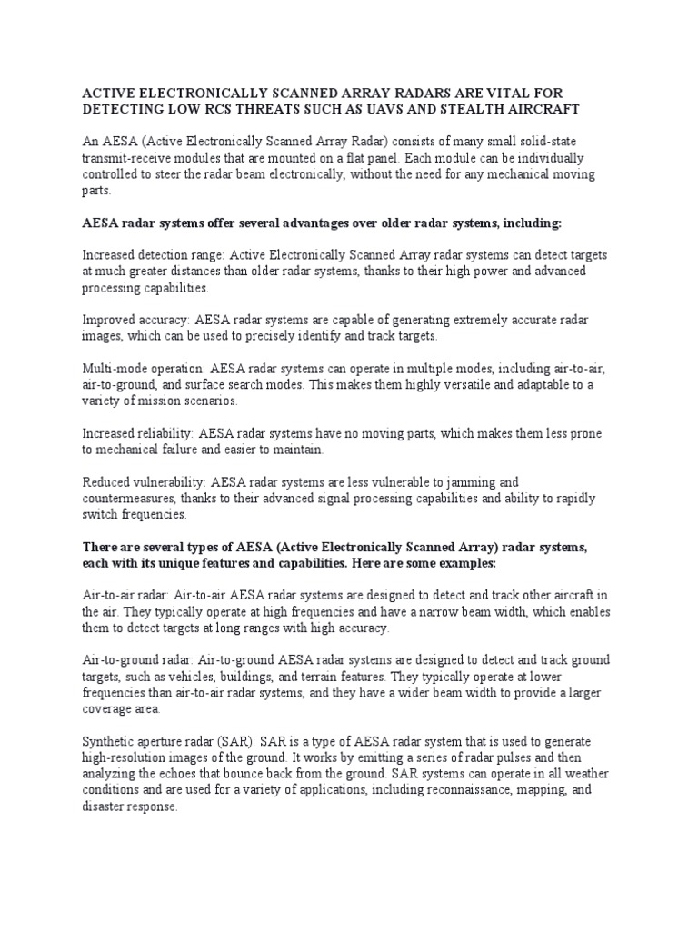 AESA Radar | PDF | Radar | Military Technology