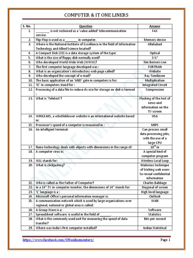 Computer One Liners-1 PDF | PDF | Computer Data Storage | Programming