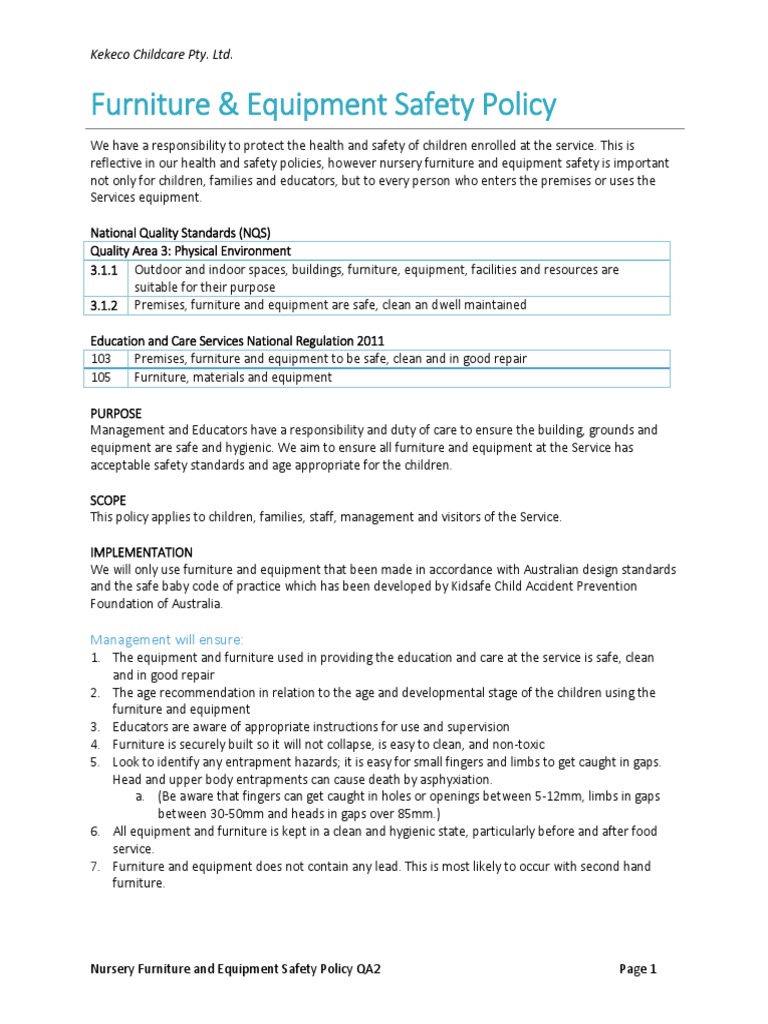 Nursery Furniture and Equipment Safety Policy QA2 V2.11.18 | PDF ...
