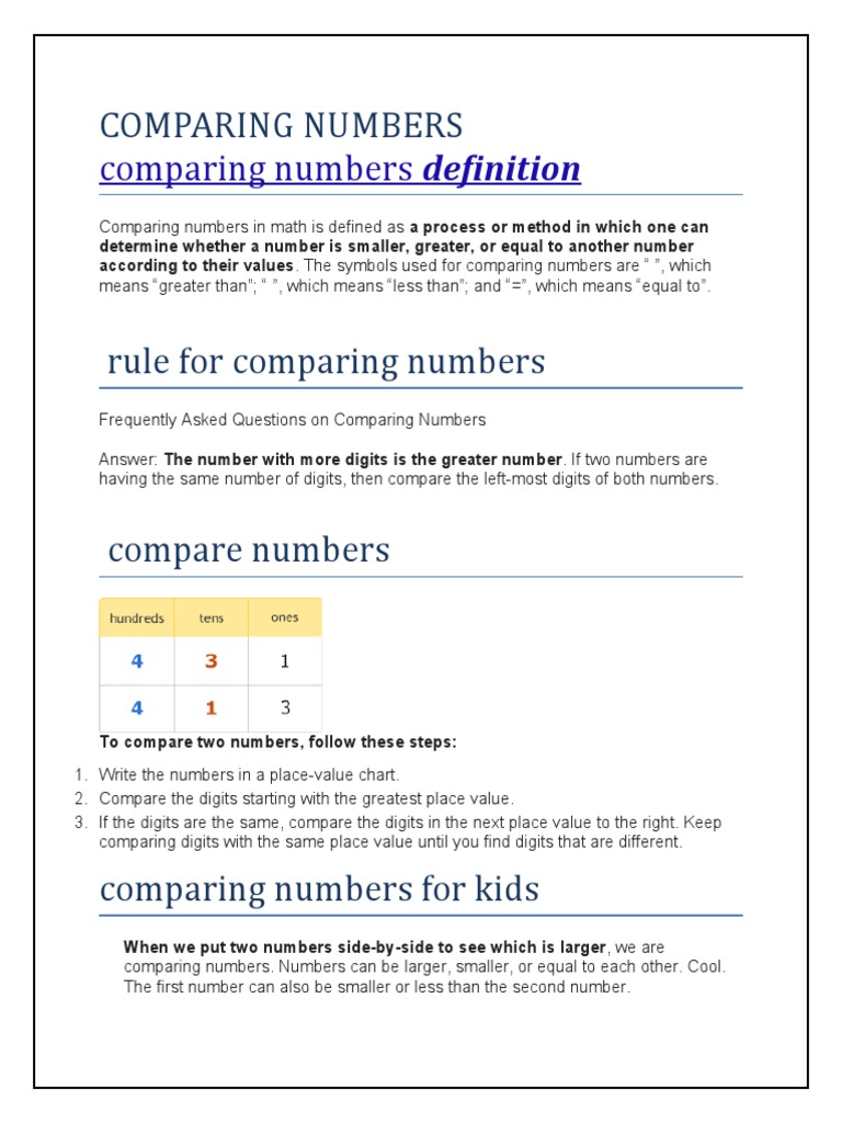 Comparing Numbers | PDF | Numbers | Mathematics
