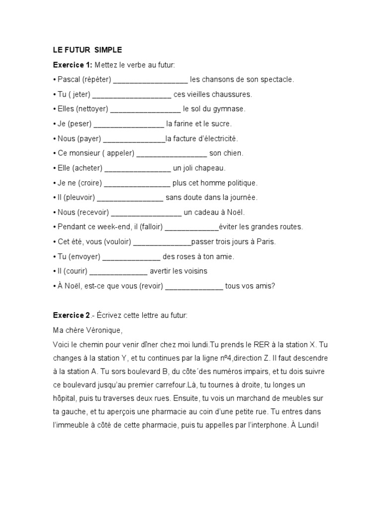 Exercices de Conjugaison au Futur Simple | PDF | Jeux et activités ...