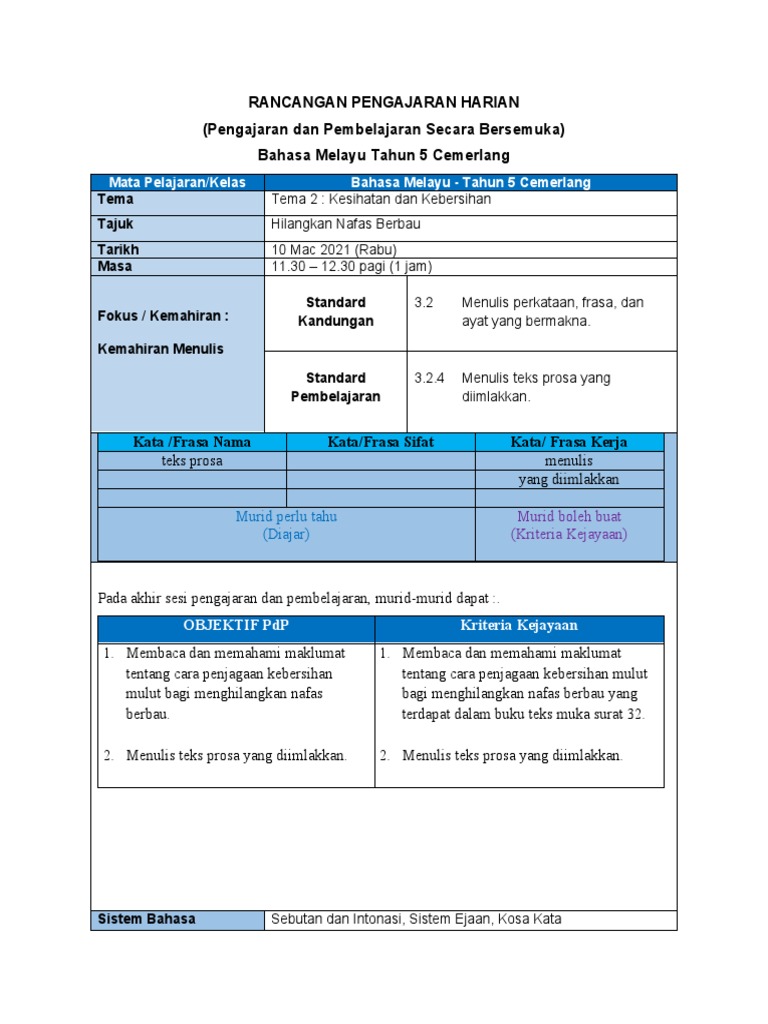 RPH BM 5 Cemerlang (10 Mac 2021) | PDF