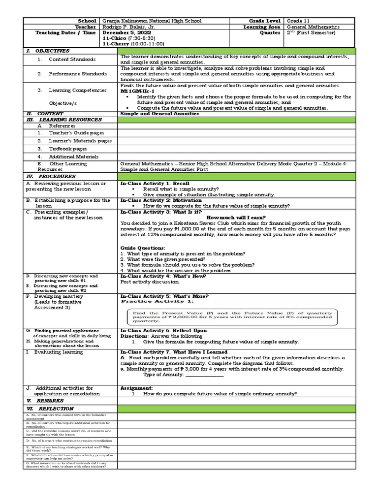 Understanding Simple and General Annuities: A Lesson Plan on Calculating Future Values and ...