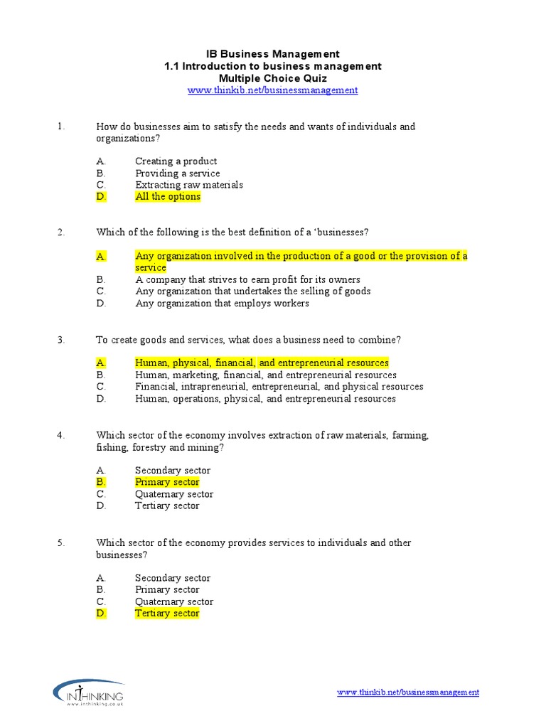 1.1 MCQ - Introduction To Business Management | PDF | Entrepreneurship ...