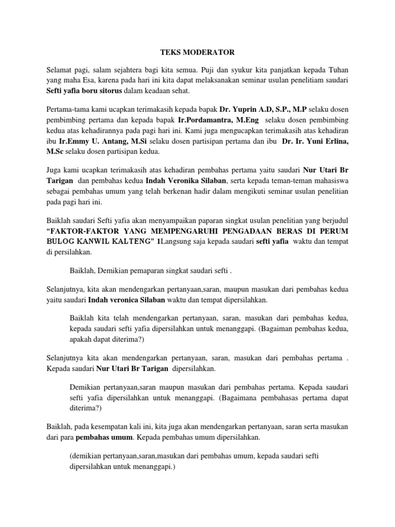 Teks Moderator Sempro Sefti PDF | PDF
