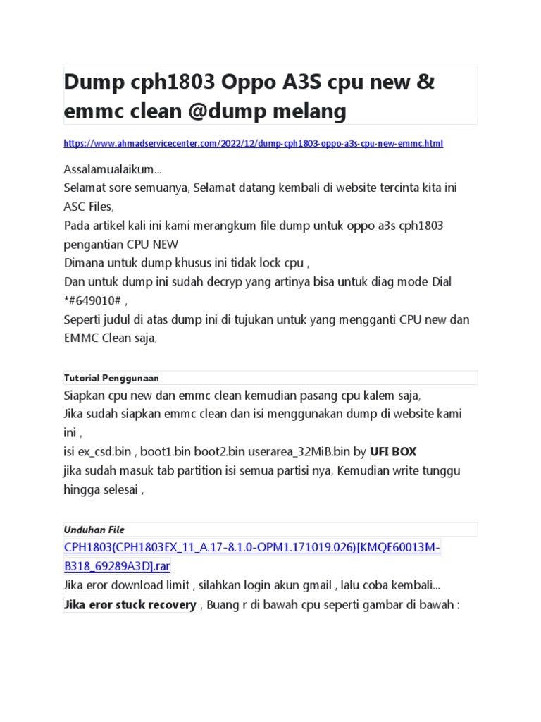 Dump cph1803 Oppo A3S Cpu New | PDF