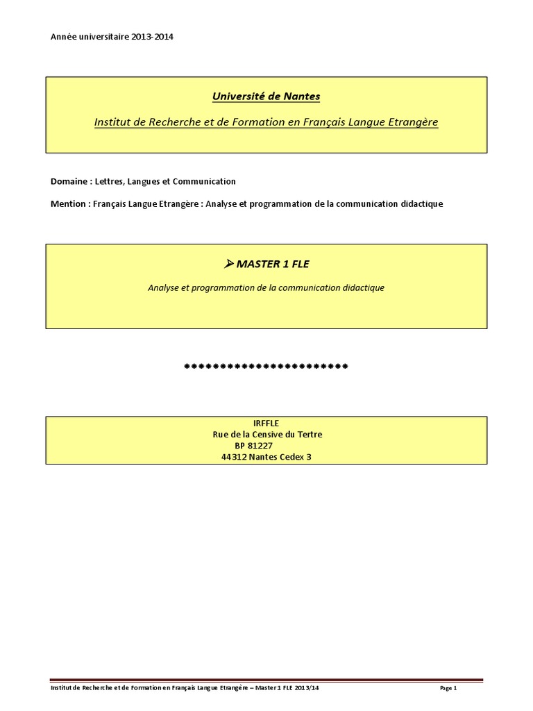 Master 1 FLE à l'Université de Nantes | PDF | Linguistique | Langue ...