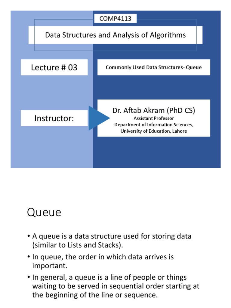 Lecture03-COMP4113-Introduction To DS | PDF | Queue (Abstract Data Type ...