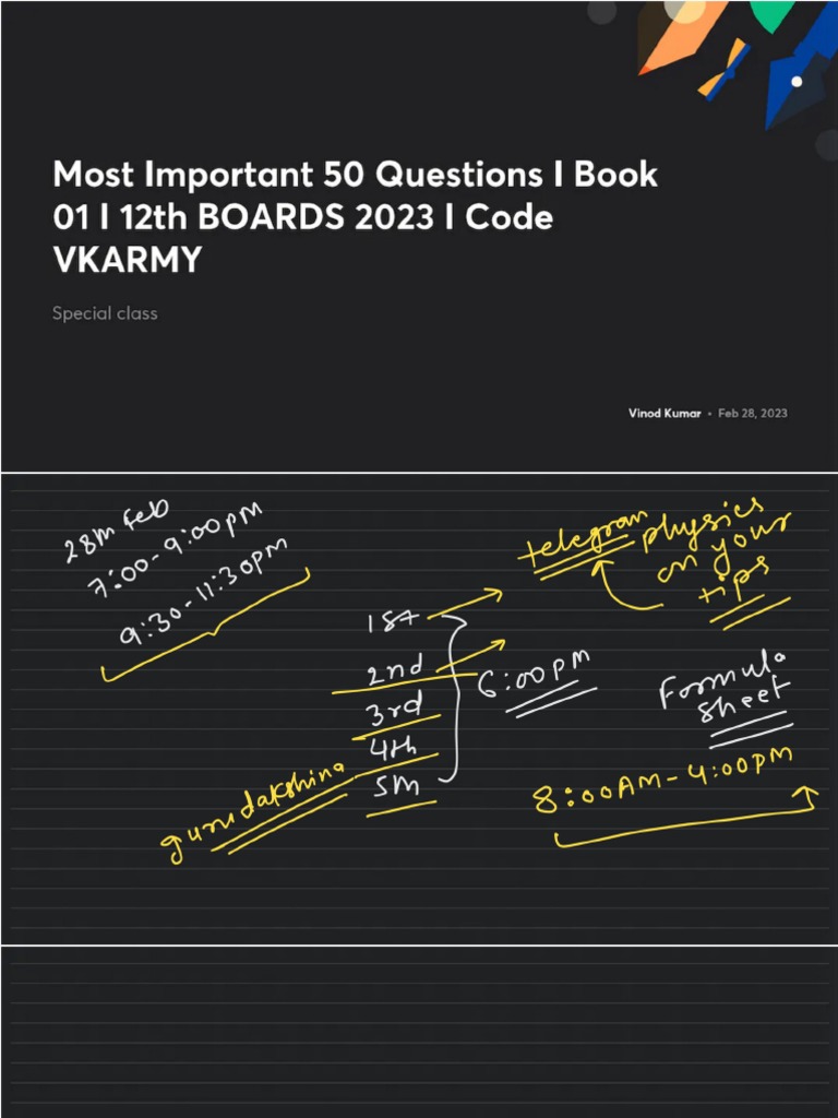 Most Important 50 Questions I Book 01 I 12th BOARDS 2023 I Code VKARMY ...