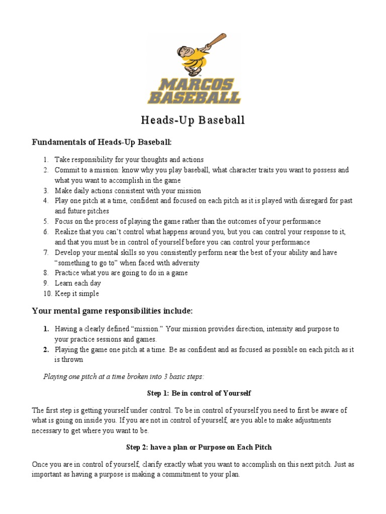 Heads-Up Baseball | PDF | Baseball Field | Goal