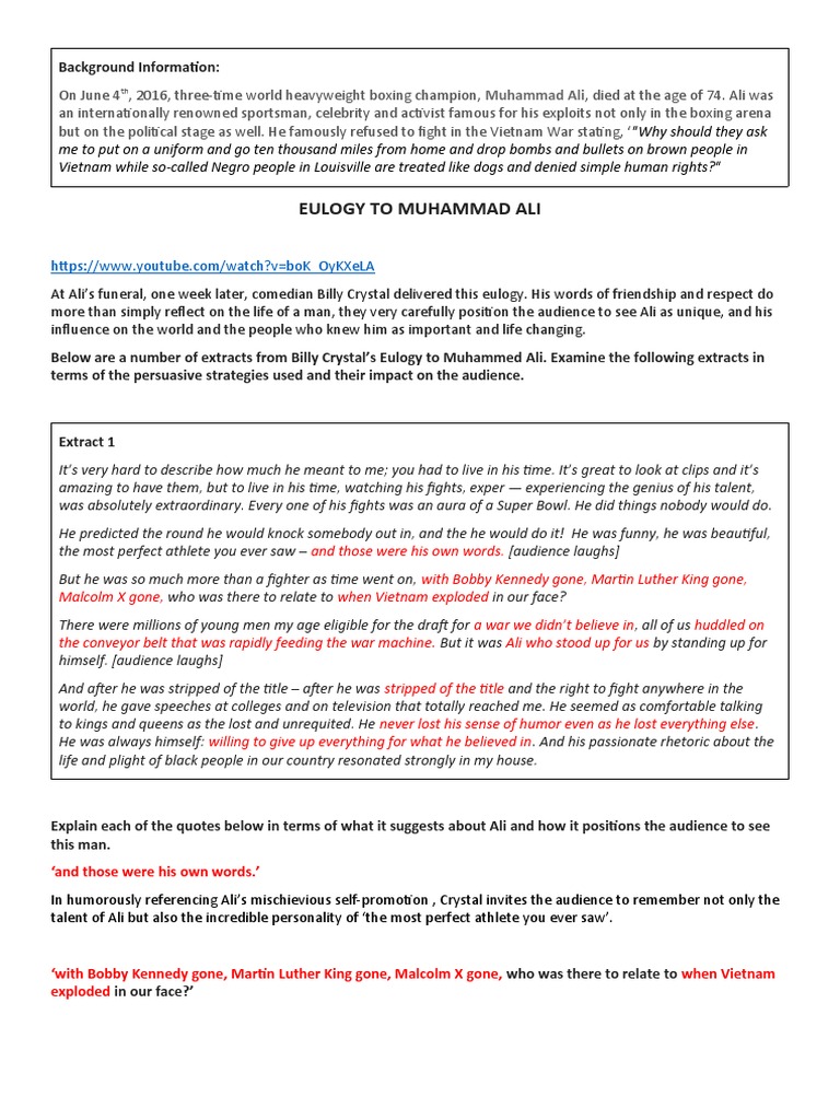 Billy Crystal's Eulogy for Muhammad Ali | PDF | Muhammad Ali