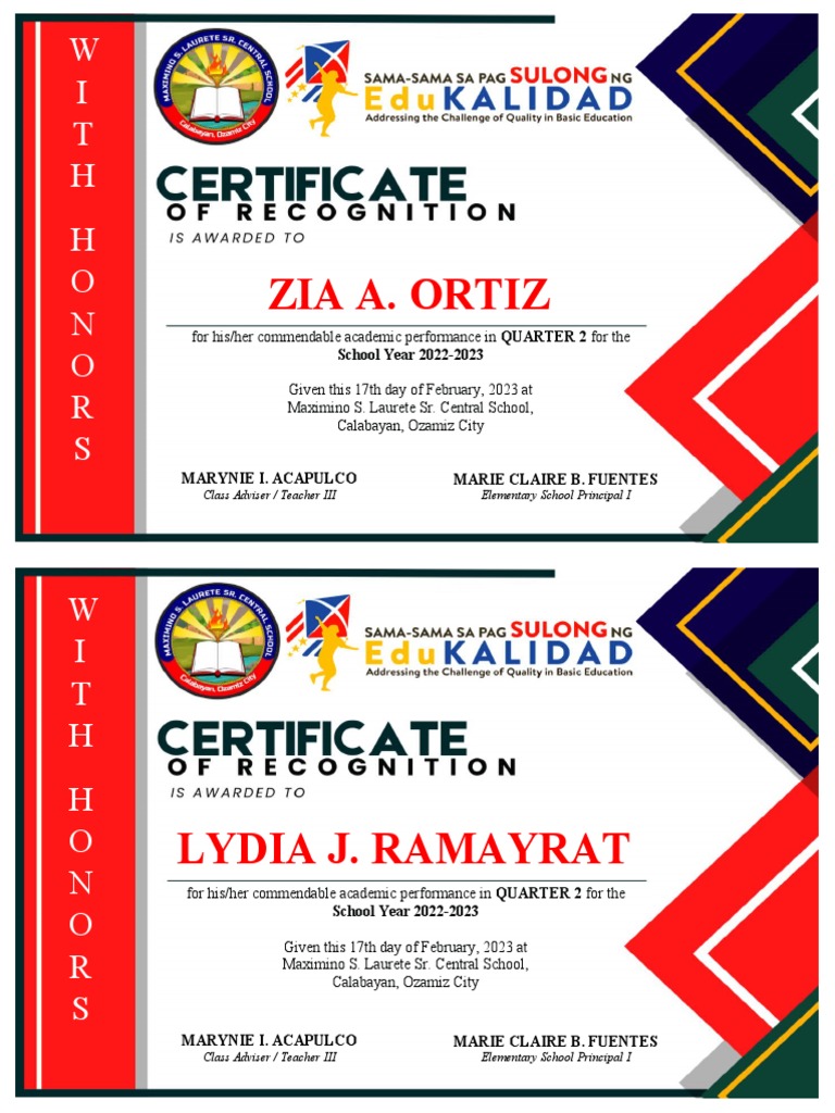 Editable Quarter 2 Certificate | PDF