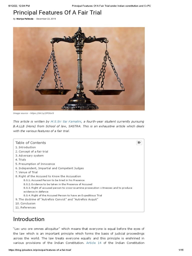 Principal Features of A Fair Trial Under Indian Constitution and CR ...