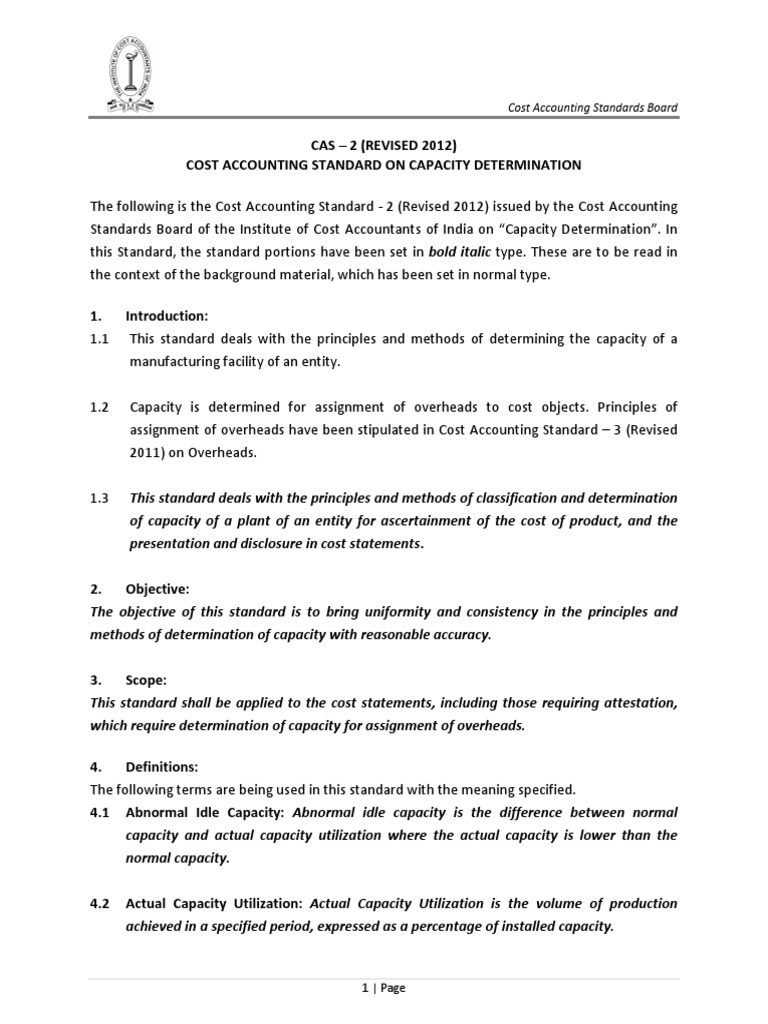 CAS-2 Standard on Capacity Determination | PDF | Cost Accounting ...