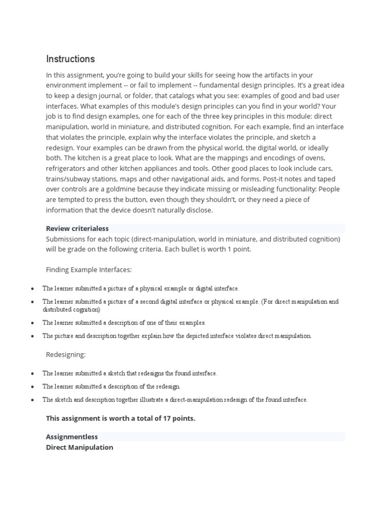 Homework+instructions Design+manipulations | PDF | Interface (Computing ...