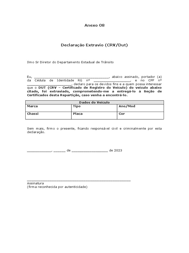 Anexo 08 Declaracao de Extravio Do CRV | PDF