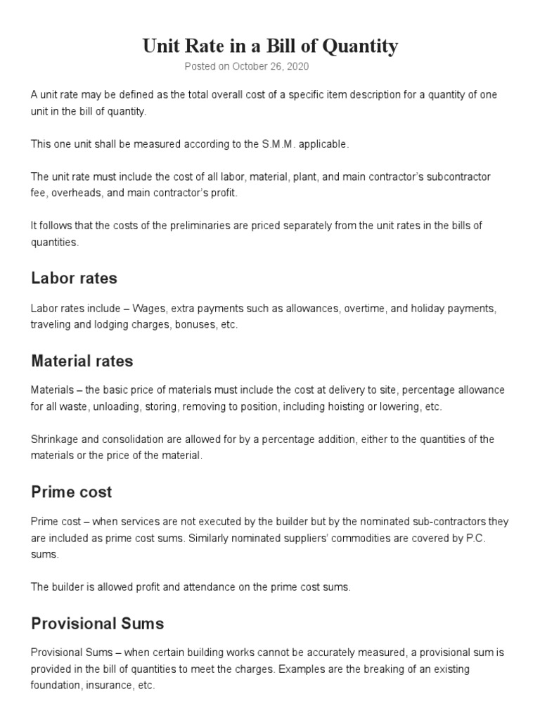 Understanding Unit Rates in Construction | PDF | Cost | Fee