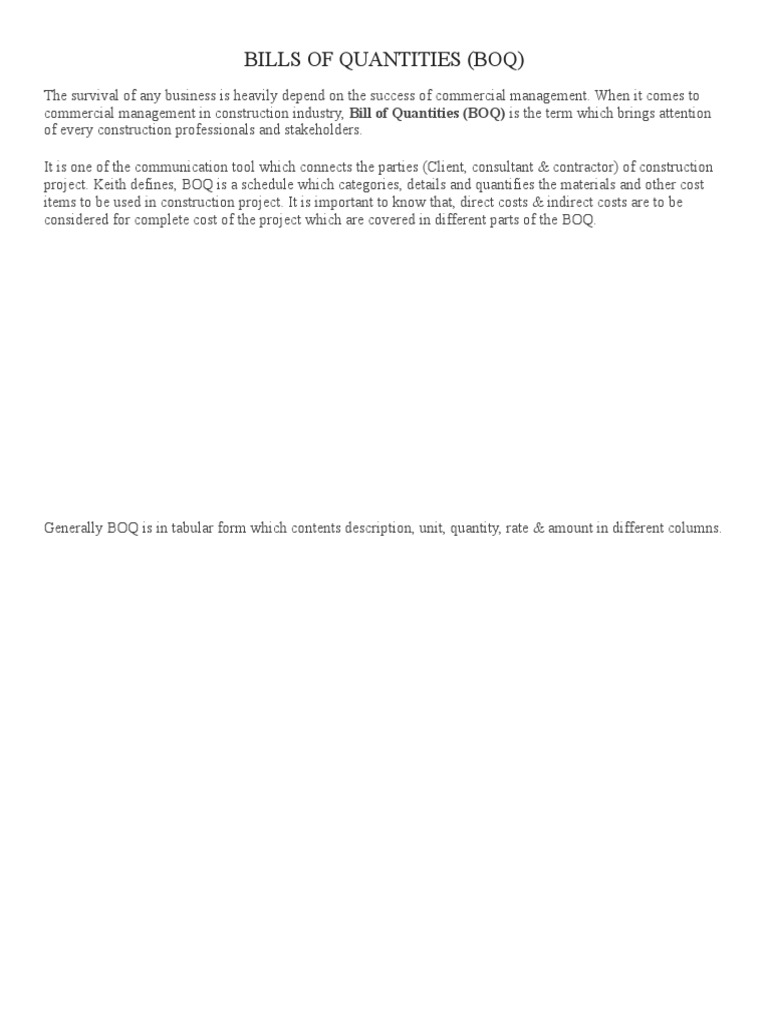 Basic Things You Should Know About Bill of Quantity (BOQ) - Basic Civil Engineering | PDF ...