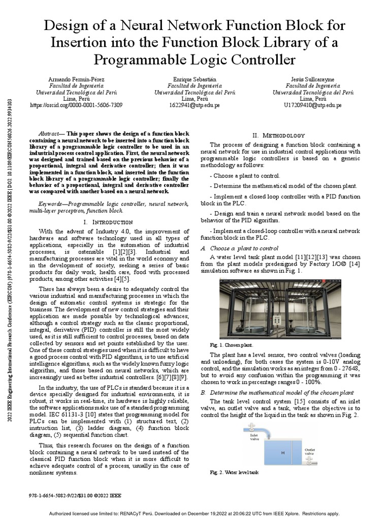 Design of A Neural Network Function Block For Insertion Into The Function Block Library of A ...
