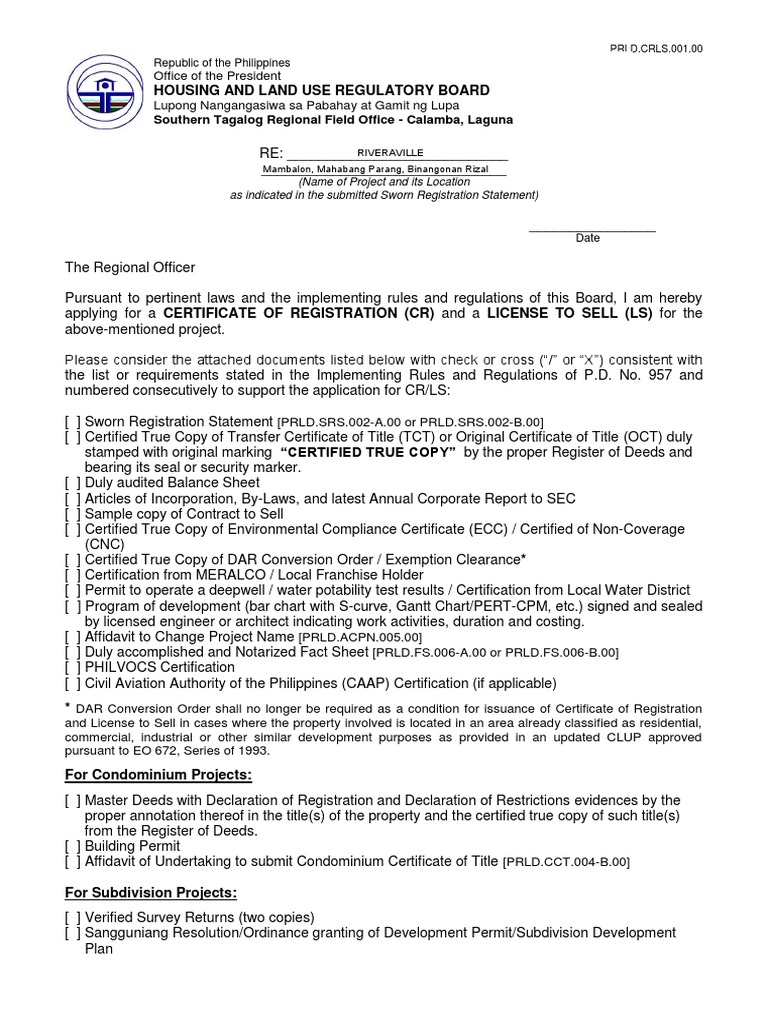 Form Hlurb Riverraville PDF | PDF | Mortgage Law | Common Law
