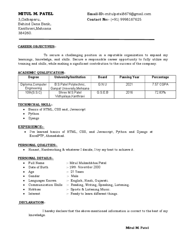 Mitul Patel Resume | PDF