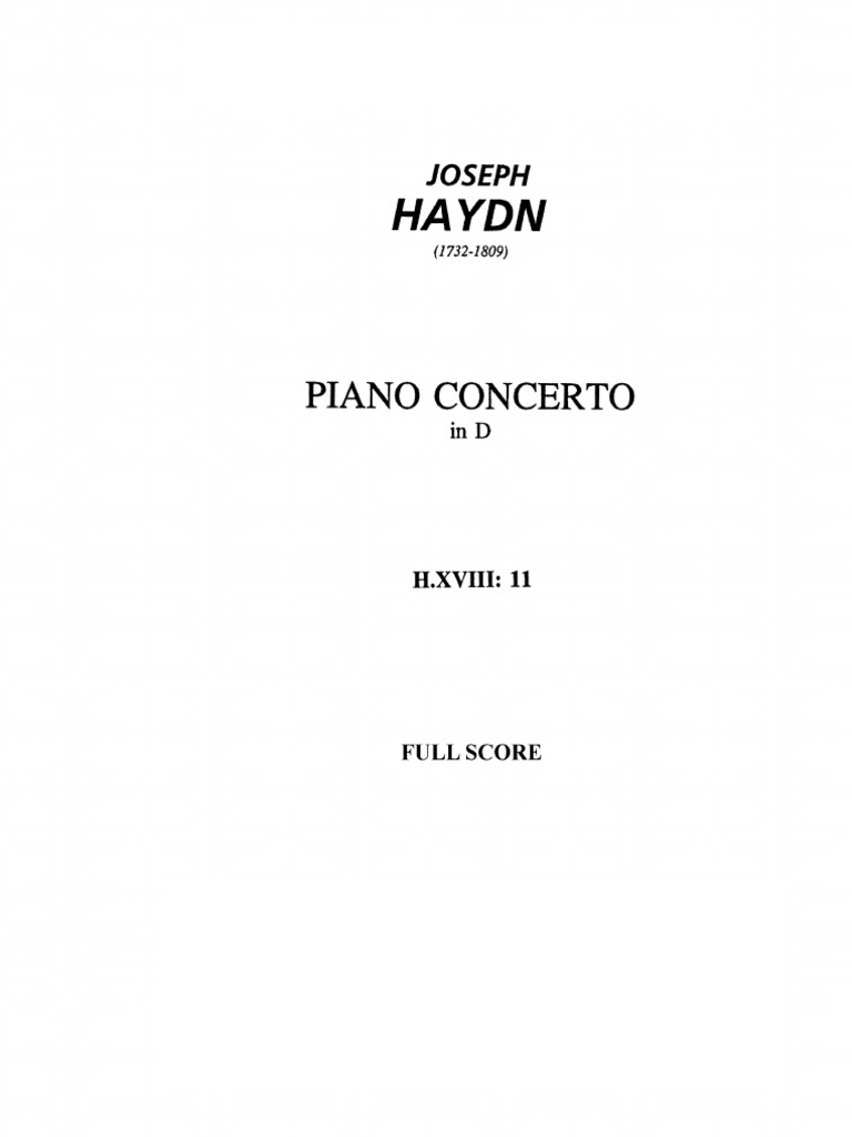 Haydn Keyboard Concerto in D Major, Hob - XVIII 11 - Conductor Score | PDF