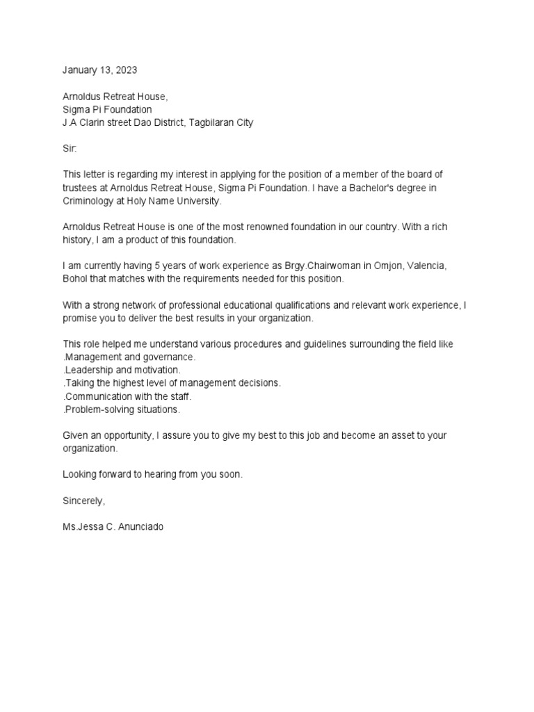 Aplication letter for board of trustee | PDF