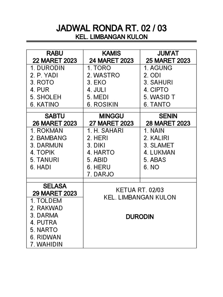 Jadwal Ronda RT | PDF