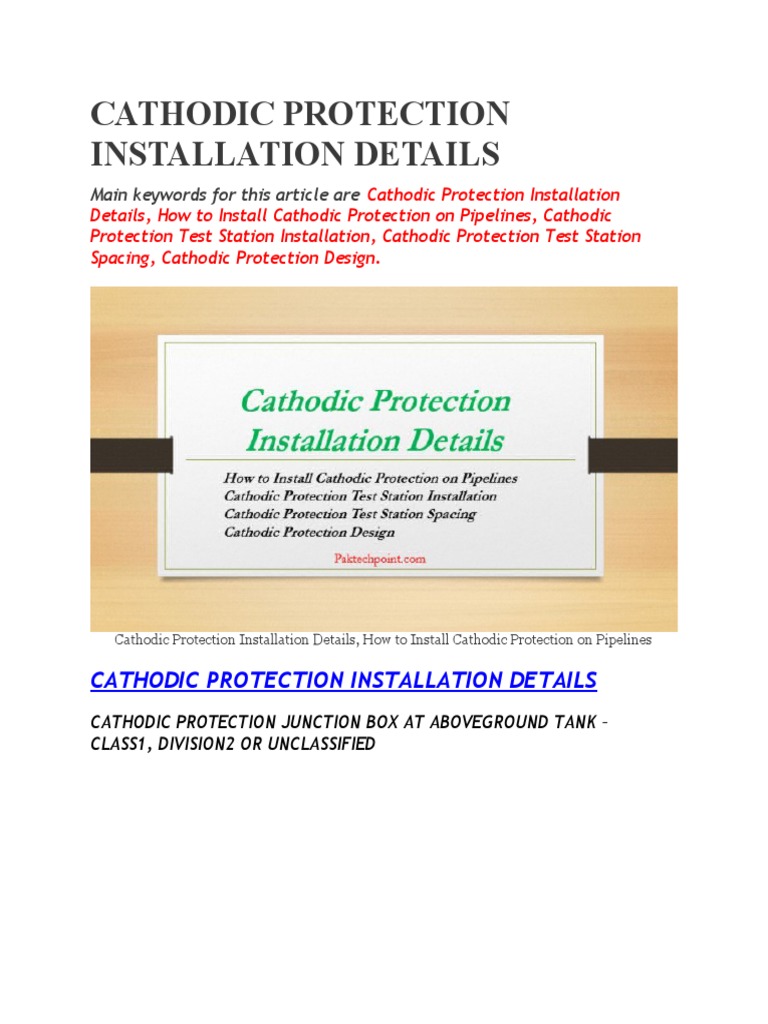 Cathodic Protection Installation Details | PDF | Cathode | Anode