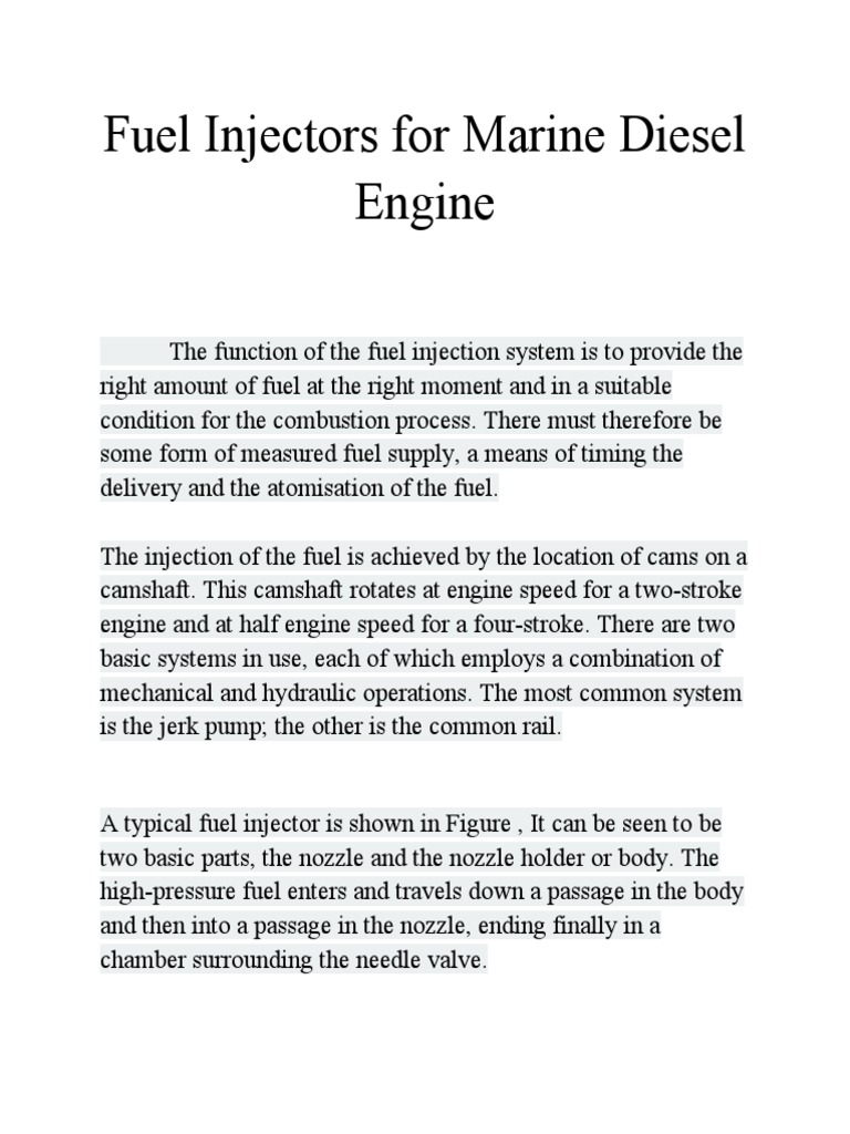 Fuel Injectors For Marine Diesel Engine | PDF | Fuel Injection | Diesel Engine