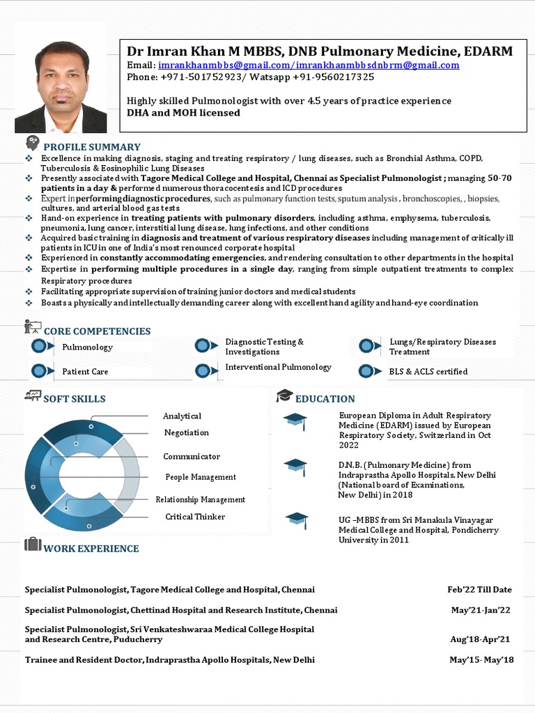 Dr. Imran Khan M CV PDF | PDF | Pulmonology | Respiratory Diseases