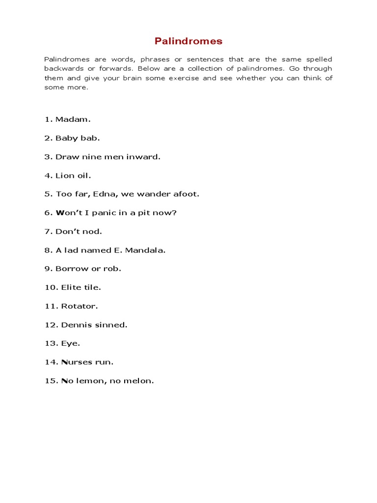 Palindromes | PDF | Poetry