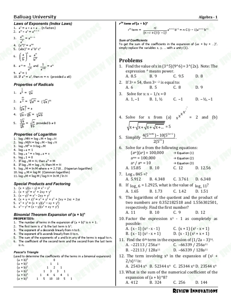 Algebra 1 | PDF | Logarithm | Number Theory