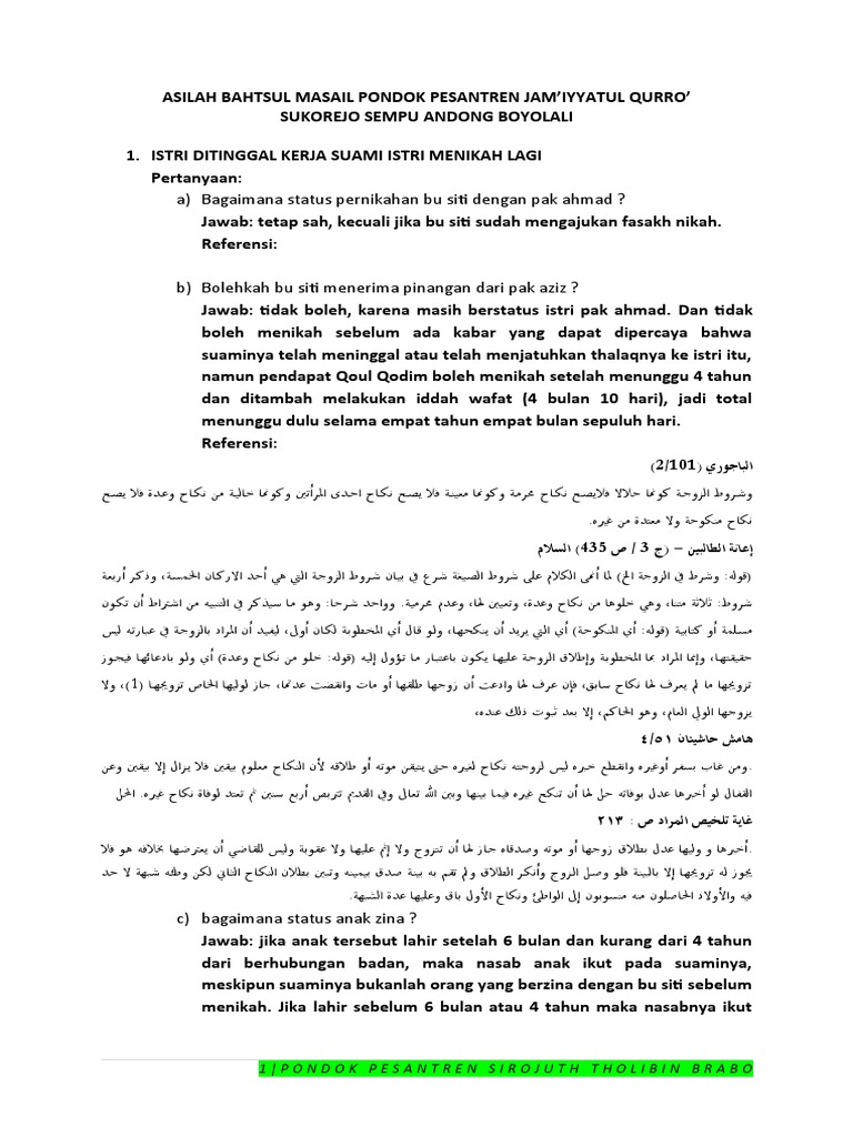 Asilah Bahtsul Masail Pondok Pesantren Jam | PDF